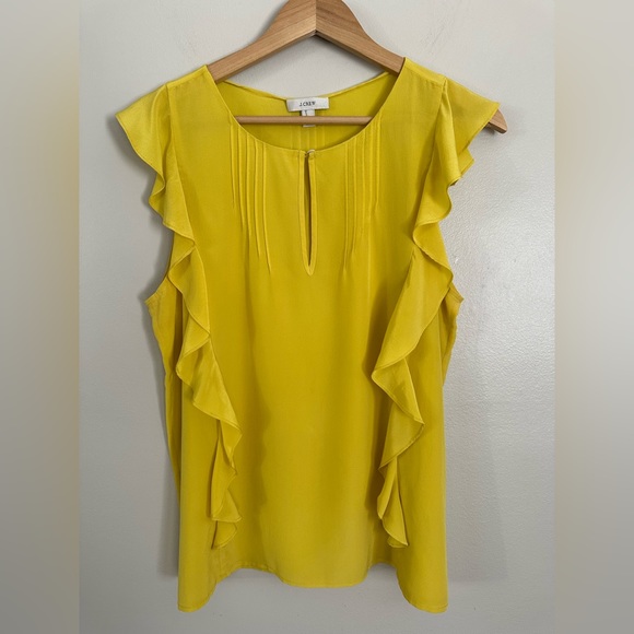 J. Crew | Tops | J Crew Short Ruffle Sleeve Blouse In Yellow Size ...